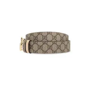 Gucci Leather Maxi Gg Canvas Reversible Belt With Interlocking G Buckle