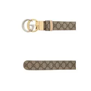 Gucci Leather Maxi Gg Canvas Reversible Belt With Interlocking G Buckle