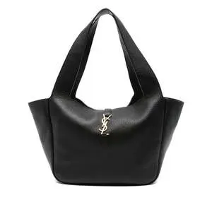 Saint Laurent Calf Leather Cassandre Logo Shoulder Bag - Black