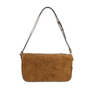 Gucci Suede Shoulder Bag With Gg Motif - Brown