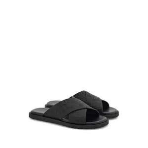 FERRAGAMO Embossed Monogram Leather Crossover Strap Sandals