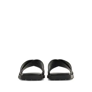 FERRAGAMO Embossed Monogram Leather Crossover Strap Sandals