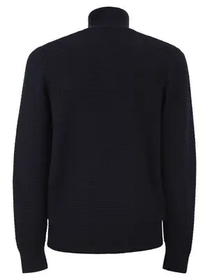 BOSS Textured Cotton High Neck Zip Sweater