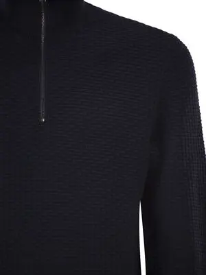 BOSS Textured Cotton High Neck Zip Sweater