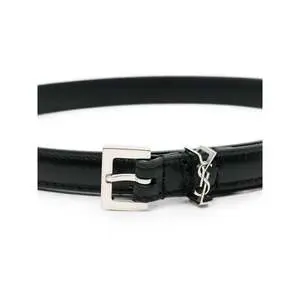 Saint Laurent Cassandre Logo Square Buckle Belt - Black