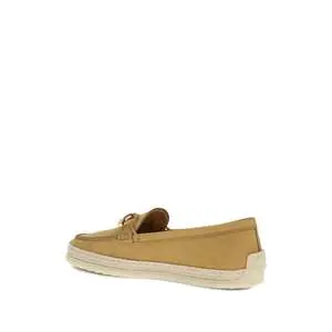 TOD'S Raffia Trim Bow Detail Loafers - Cream