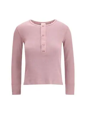 Chloé Ribbed Organic Cotton Henley Shirt - Pink