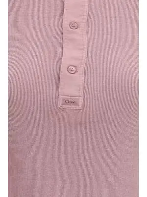 Chloé Ribbed Organic Cotton Henley Shirt - Pink