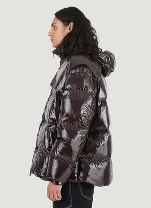 Bottega Veneta Glossy Padded Down Jacket With Funnel Neck And Drawstring Hem - Brown