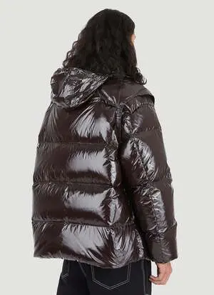 Bottega Veneta Glossy Padded Down Jacket With Funnel Neck And Drawstring Hem - Brown