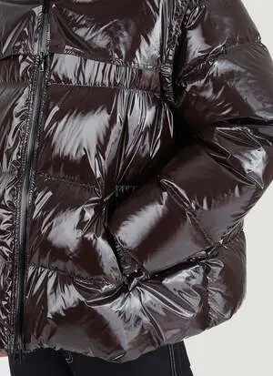 Bottega Veneta Glossy Padded Down Jacket With Funnel Neck And Drawstring Hem - Brown