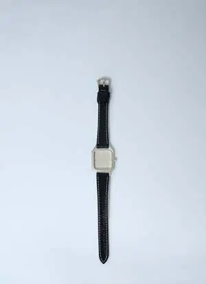 Our Legacy No Time" Rectangular Sterling And Leather Strap Watch - Silver