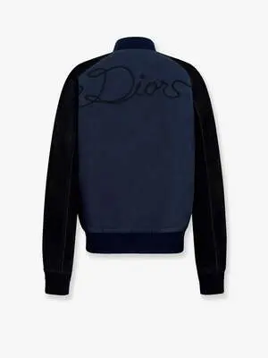 Dior Ribbon Embroidered Suede And Cotton Bomber Jacket