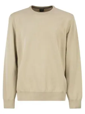 BOSS Cotton Crew Neck Sweater With Embroidered Logo - Cream
