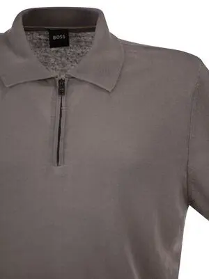 BOSS Linen And Viscose Polo Shirt With Zip And Contrast Trims