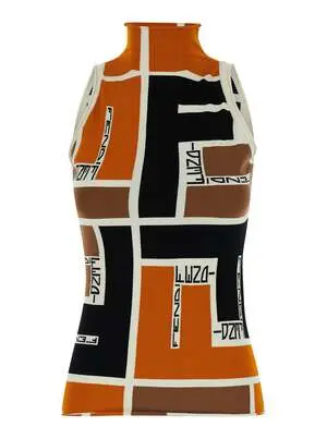 Fendi Sleeveless Polo Neck Sweater In Viscose Blend - Multicolor