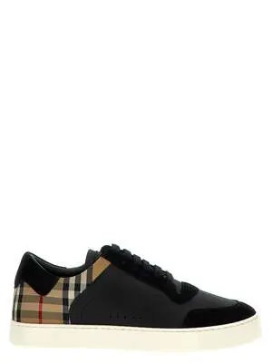 Burberry Check Insert Leather And Suede Sneakers