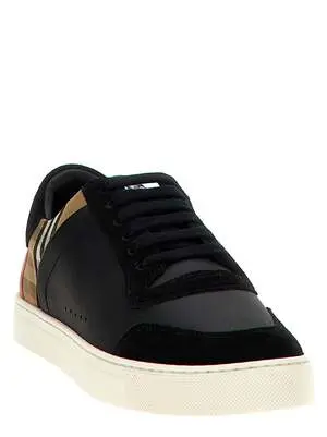 Burberry Check Insert Leather And Suede Sneakers