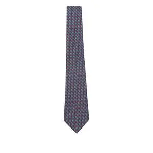 Gucci Motif Pattern Silk Neck Tie - Blue