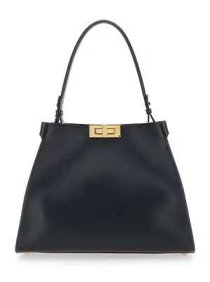 Fendi Way Tote Bag In Leather With Turn Lock - Black