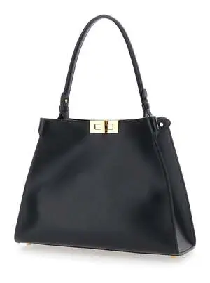 Fendi Way Tote Bag In Leather With Turn Lock - Black