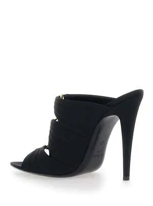 Saint Laurent Emilie Black Leather Heeled Sandals With Cassandre Plate - Multicolor
