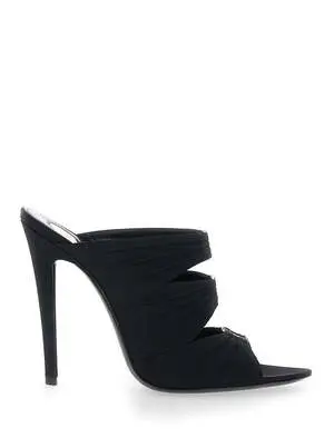 Saint Laurent Emilie Black Leather Heeled Sandals With Cassandre Plate - Multicolor