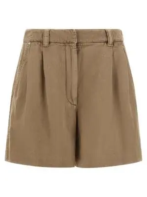Brunello Cucinelli BRUNELLO CUCINELLI Baggy Cotton Linen Shorts Brown
