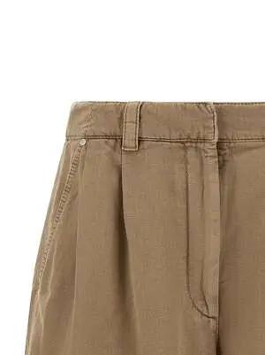 Brunello Cucinelli Baggy Cotton Linen Shorts - Brown