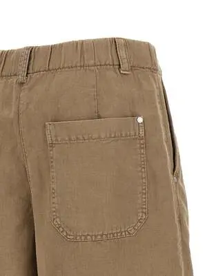 Brunello Cucinelli Baggy Cotton Linen Shorts - Brown