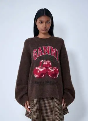 GANNI Brushed Knit Sweater With Graphic Motif