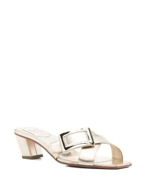 ROGER VIVIER Gold-tone Leather Heel Sandals With Buckle Detail - Multicolor