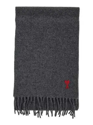 Ami Grey Oversized Rectangular Scarf With Adc Patch On Front In Wool For