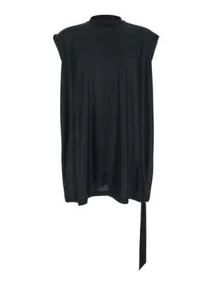 Rick Owens Black Crew Neck T-shirt With Raised Collar In Tech Fabric For - Multicolor