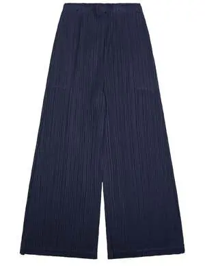 Issey Miyake Wide Leg Pleated Trousers - Blue
