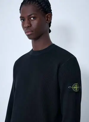 Stone Island Waffle-knit Crewneck Sweater - Black
