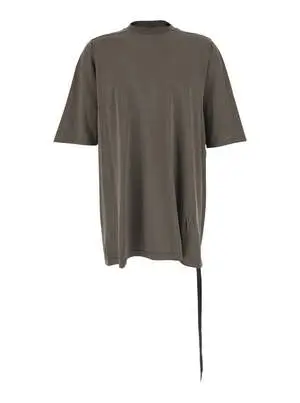 Rick Owens Grey Crew Neck T-shirt With Raised Collar In Cotton