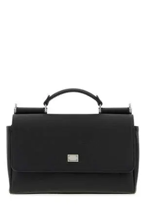 Dolce & Gabbana Calfskin Leather Top Handle Handheld Bag - Black