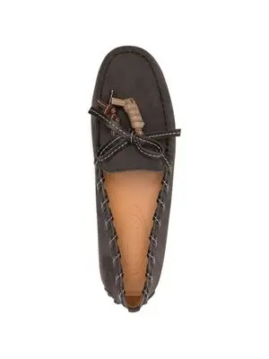 TOD'S Suede Leather Loafers With Bow Detailing - Multicolor