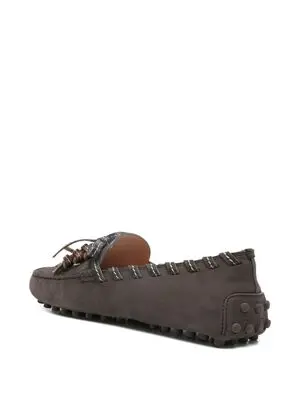 TOD'S Suede Leather Loafers With Bow Detailing - Multicolor