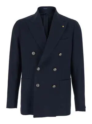 Tagliatore Blue Wool Double-breasted Jacket With Peak Lapels - Multicolor