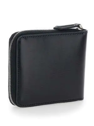Fendi Black Card Holder With Zip Closure And Front Logo In Leather For