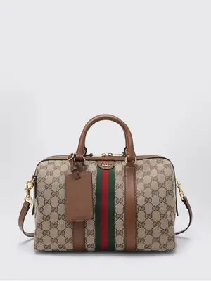 Gucci Monogrammed Canvas And Leather Top Handle Bag - Cream