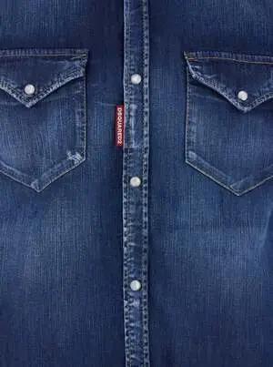 Dsquared2 Blue Shirt With Classic Collar And Two Front Pockets In Denim For - Multicolor