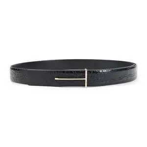 TOM FORD Calf Leather Belt With Gold-toned T-buckle - Black