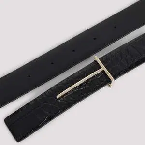 TOM FORD Calf Leather Belt With Gold-toned T-buckle - Black