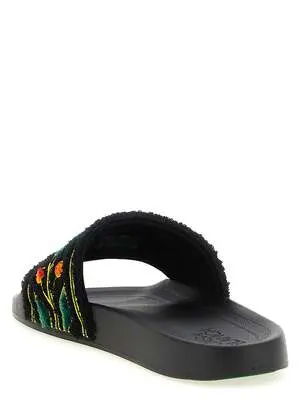 Casablanca Laurel Terry Slides With Embroidered Logo And Graphics - Black