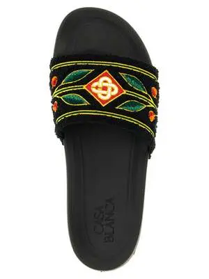 Casablanca Laurel Terry Slides With Embroidered Logo And Graphics - Black