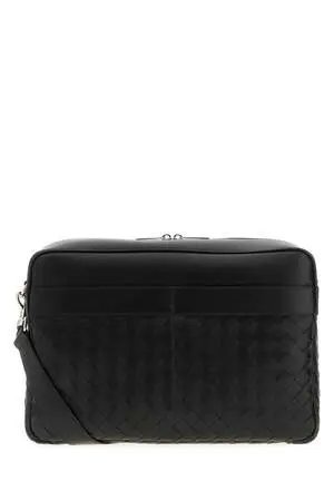 Bottega Veneta Leather Crossbody Bag With Silver Metal Finishing - Black
