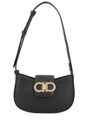 FERRAGAMO Gabry Calf Leather Shoulder Bag - Black